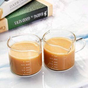 BCnmviku 2 Pack Double Spouts Measuring Triple Pitcher Milk Cup 75ML Espresso Shot Glasses Parts Clear Glass