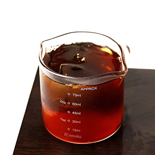 BCnmviku 2 Pack Double Spouts Measuring Triple Pitcher Milk Cup 75ML Espresso Shot Glasses Parts Clear Glass