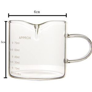 BCnmviku 2 Pack Double Spouts Measuring Triple Pitcher Milk Cup 75ML Espresso Shot Glasses Parts Clear Glass