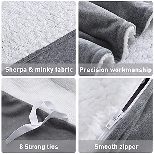 Weighted Idea Weighted Blanket Queen Size 15lbs 60" x 80" with Sherpa & Fleece Removable Duvet Cover for Adults (Dark Grey, Comfortable Fabric)