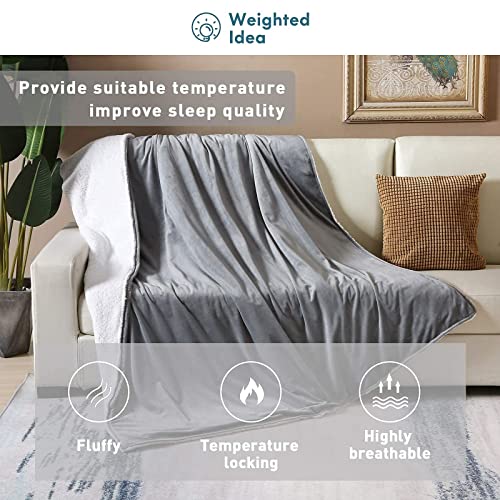 Weighted Idea Weighted Blanket Queen Size 15lbs 60" x 80" with Sherpa & Fleece Removable Duvet Cover for Adults (Dark Grey, Comfortable Fabric)