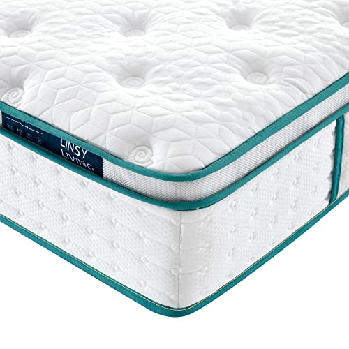 LINSY LIVING 12 Inches Queen Mattress, Hybrid Mattress Queen with Memory Foam and Individually Wrapped Pocket Coils, Firm Support, Motion Isolation, Made in USA