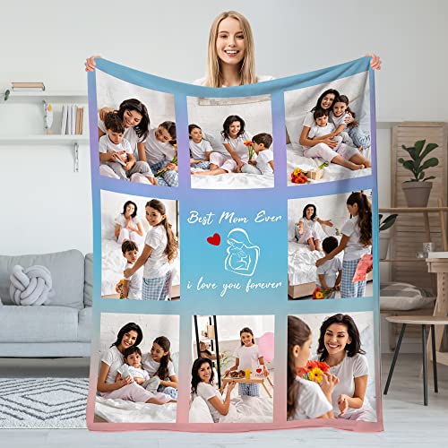 Custom Mothers Day Blanket with Photos/Text Personalized Throw Blanket with My Picture Best Mom Blanket for Mom/Dad/Grandma/Friends Gifts for Mom from Daughter Son Fathers Day Made in USA