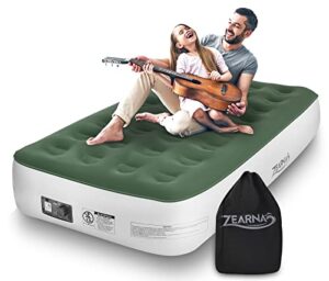 zearna twin air mattress with built in pump 13 inch inflatable mattress for tent camping, home guest bed - adjustable blow up mattress - easy to inflate (twin size) 75l x 39w x 13t