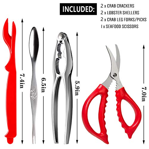 Crab Crackers and Tools, Crab Leg Crackers and Picks Set, Picks Knife for Crab, Shellfish Scissors Nut Cracker, Stainless Steel Seafood Utensils Crackers & Forks Cracker (Red)