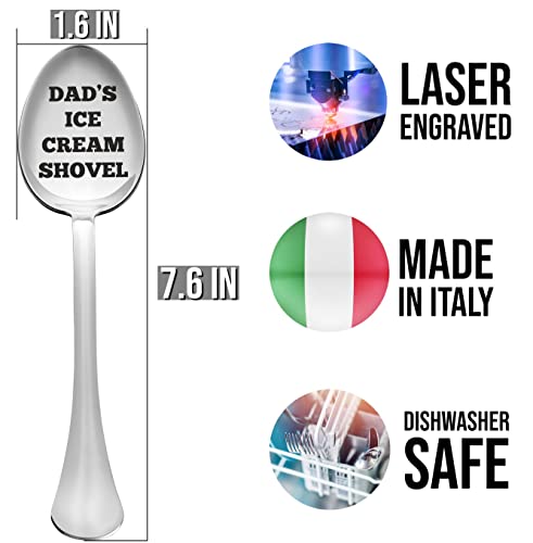 Weenca Gifts For Dad, Fathers Day Gift Engraved Spoon Dad's Ice Cream Shovel, Gifts for Men Who Have Everything, Emotional Dad Gifts, Dad Birthday Gift, Made in Italy Stainless Steel Ice Cream Spoon