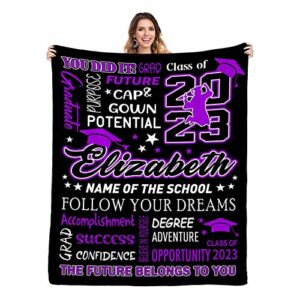 enjoyyjl class of 2023 high school graduation gift blanket with personalized name and school, senior college high school graduation blanket gifts for women teen girls