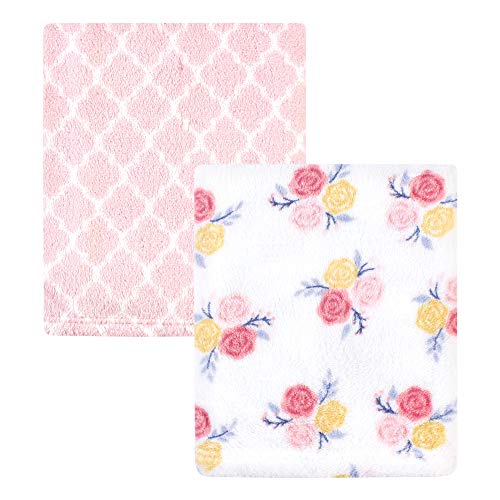 Hudson Baby Unisex Baby Silky Plush and Coral Fleece Blanket, Blossoms, 30x36 inches