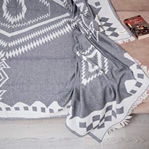 Bersuse 100% Cotton Bahamas XL Throw Blanket Turkish Towel - 75x90 Inches, Black