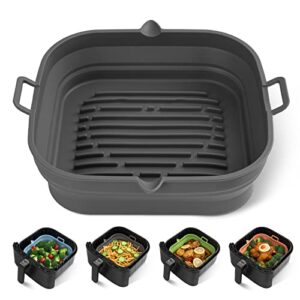 loveuing silicone air fryer liners square - reusable airfryer silicone basket - easy to clean air fryers silicone pot for 5.8 to 8 qt air fryer baking tray oven accessories, 8.5 inch large