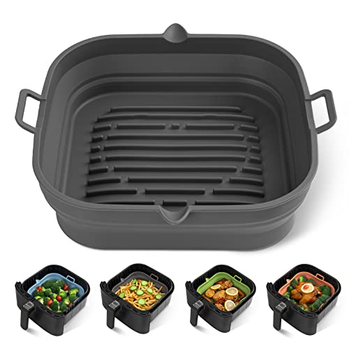 Loveuing Silicone Air Fryer Liners Square - Reusable Airfryer Silicone Basket - Easy to Clean Air Fryers Silicone Pot for 5.8 to 8 Qt Air Fryer Baking Tray Oven Accessories, 8.5 Inch Large