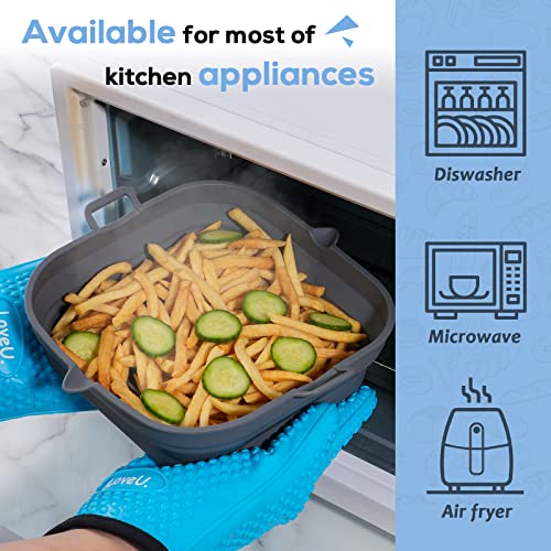 Loveuing Silicone Air Fryer Liners Square - Reusable Airfryer Silicone Basket - Easy to Clean Air Fryers Silicone Pot for 5.8 to 8 Qt Air Fryer Baking Tray Oven Accessories, 8.5 Inch Large