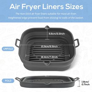 Loveuing Silicone Air Fryer Liners Square - Reusable Airfryer Silicone Basket - Easy to Clean Air Fryers Silicone Pot for 5.8 to 8 Qt Air Fryer Baking Tray Oven Accessories, 8.5 Inch Large