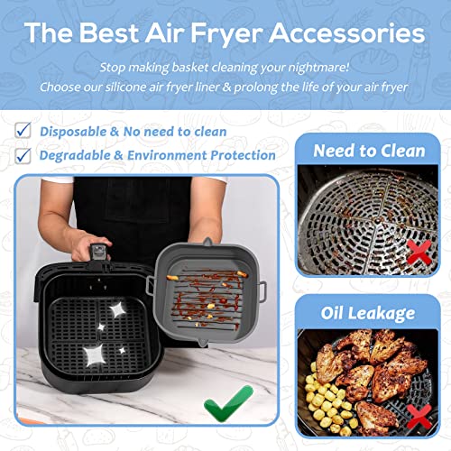 Loveuing Silicone Air Fryer Liners Square - Reusable Airfryer Silicone Basket - Easy to Clean Air Fryers Silicone Pot for 5.8 to 8 Qt Air Fryer Baking Tray Oven Accessories, 8.5 Inch Large