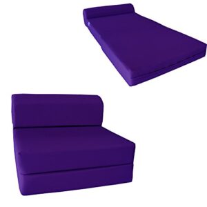 chair folding foam bed, studio sofa guest folded foam mattress (6" x 24" x 70", purple)