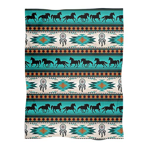 CLOHOMIN Dream Catcher Horse Breathable Soft Throw Blanket Aztec Native American Couch Blnket Navajo in Green Indian Tribal Print Bed Blanket Machine Washable Bed Couch Cover