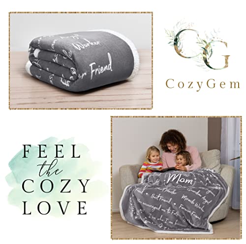 CozyGem Mom Blanket, Mom Birthday Gifts, from Daughter or Son, Best Mom Cozy Throw Blankets with Letter, Mom Gifts, Love You Mom Blanket, Mothers Day Blanket, 65x50, Fleece - Gray