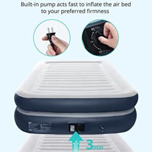 Evajoy Full Size Air Mattress with Built in Pump, 18'' Inflatable Luxury Double High Blow Up Mattress, Easy to Inflate/Quick Set Bed, Durable Portable Waterproof Blue & Grey (EJ-HF001)