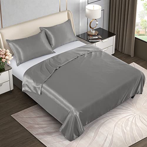 Homiest 60"x80" Duvet Cover for Weighted Blanket, Light Grey Satin Weighted Blanket Cover Full/Queen Size with 8 Ties, Silky & Removable Zippered Duvet Cover Heavy Blanket Duvet Cover for Adults