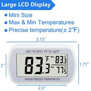 Refrigerator Thermometer Digital Fridge Freeze Room Thermometer Waterproof Large LCD Display Max/Min Record Function, White