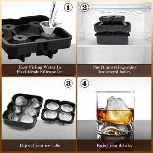 Ice Cube Trays, Silicone Ice Cube Molds for Freezer with Lid (Set of 3), 6 Ball Ice Cube Tray, 4 Diamond & 6-Ice Trays, Reusable Whiskey Ice Mold, DIY, BPA Free, Freezer