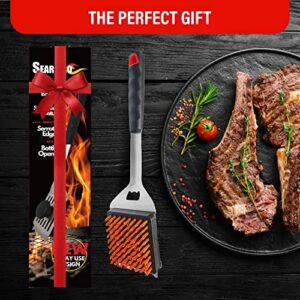 SearPro 4-in1 Grill Brush BBQ Cleaner Scraper Barbecue Tool Accessories Kit Heat Resistant Nylon Bristle Spatula Outdoor Smoker Black Stone Grate Cast Iron Spatula Non-Wire Brush Combo