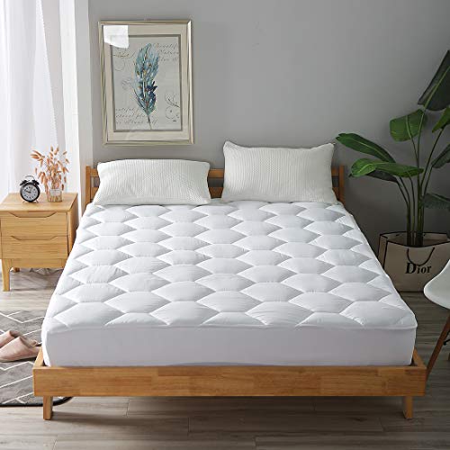 Full Mattress Pad, 8-21" Deep Pocket Protector Ultra Soft Quilted Fitted Topper Cover Fit for Dorm Home Hotel -White