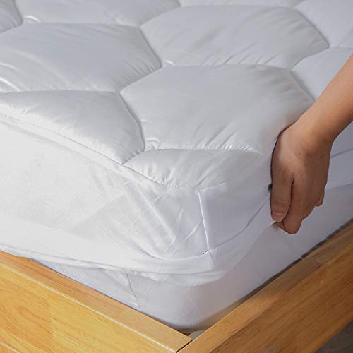 Full Mattress Pad, 8-21" Deep Pocket Protector Ultra Soft Quilted Fitted Topper Cover Fit for Dorm Home Hotel -White