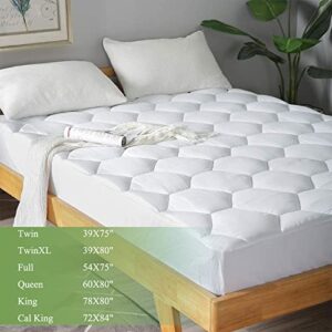 Full Mattress Pad, 8-21" Deep Pocket Protector Ultra Soft Quilted Fitted Topper Cover Fit for Dorm Home Hotel -White