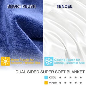 OMYSTYLE King Size Weighted Blanket 15lbs(88''x104'', Navy Blue / White), Reversible Weighted Blanket with Warm Short Plush and Cooling Tencel Fabric for All Season Use - Carry Bag Included