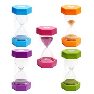 5 pack sand timer colorful sandglass timer hourglass set sand clock timer hourglass 1/3/5/10/30 minutes for games classroom kids kitchen office deko