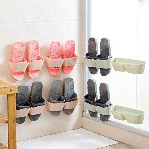 TFIIEXFL Wall Mount Slippers Hanging Shelf Holder Storage Rack Foldable Shoes Rack Double-Layer Slippers Storage Organizer (Color : Black)