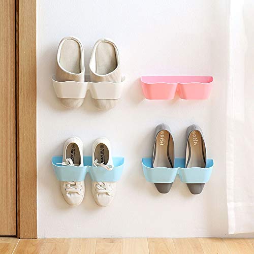 TFIIEXFL Wall Mount Slippers Hanging Shelf Holder Storage Rack Foldable Shoes Rack Double-Layer Slippers Storage Organizer (Color : Black)