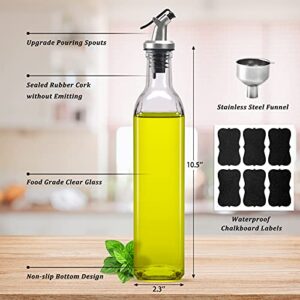 BAKHUK 4 Pack 17oz Glass Olive Oil Dispenser Bottles 500ml Clear Vinegar Cruet with Pourers and Funnel for Kitchen