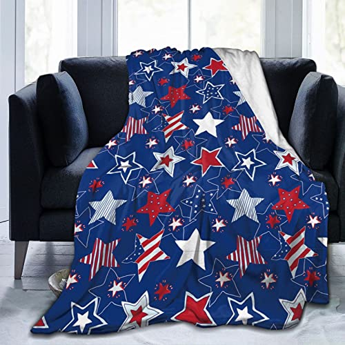 Ultra-Soft Micro Fuzzy Throw Blanket Patriotic American Stars Fluffy Cozy Warm Blankets Soft Blankets Decorative for Couch Bed Sofa Bedroom for Four Seasons 50"x40"