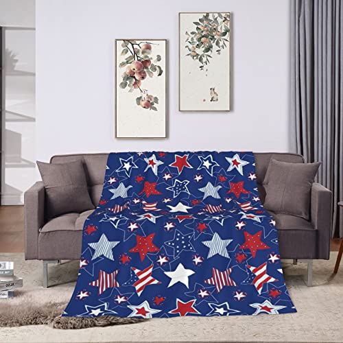 Ultra-Soft Micro Fuzzy Throw Blanket Patriotic American Stars Fluffy Cozy Warm Blankets Soft Blankets Decorative for Couch Bed Sofa Bedroom for Four Seasons 50"x40"