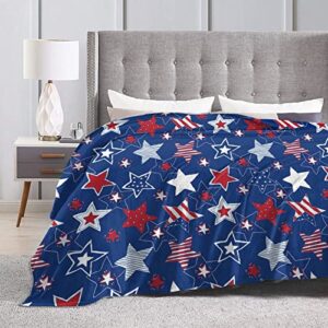 Ultra-Soft Micro Fuzzy Throw Blanket Patriotic American Stars Fluffy Cozy Warm Blankets Soft Blankets Decorative for Couch Bed Sofa Bedroom for Four Seasons 50"x40"