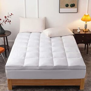 mattress topper queen size - extra thick mattress pad cover - pillow top deep pocket with breathable 7d spiral fiber filling cooling mattress cover