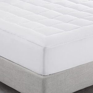 SERTA ComfortSure Breathable Elastic Dobby Check Quilted Pillow Top Mattress Pad Cover with 18" Deep Pocket for All Season, White, Twin