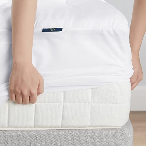 SERTA ComfortSure Breathable Elastic Dobby Check Quilted Pillow Top Mattress Pad Cover with 18" Deep Pocket for All Season, White, Twin