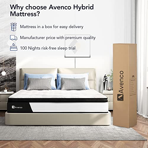 Avenco Twin XL Hybrid Mattress, 10 Inch Mattress Twin XL, Medium Firm Twin Mattress XL in a Box with Pocketed Spring and Gel-Infused Memory Foam, Strong Edge Support, CertiPUR-US, 100 Nights Trial