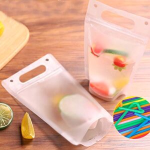 100 Pcs Drink Pouches for Adults, Reusable Drink Pouches with Straws Funnel, Hand-held Juice Pouches for Adults Smoothie Pouches for Birthday, Cool Summer Party