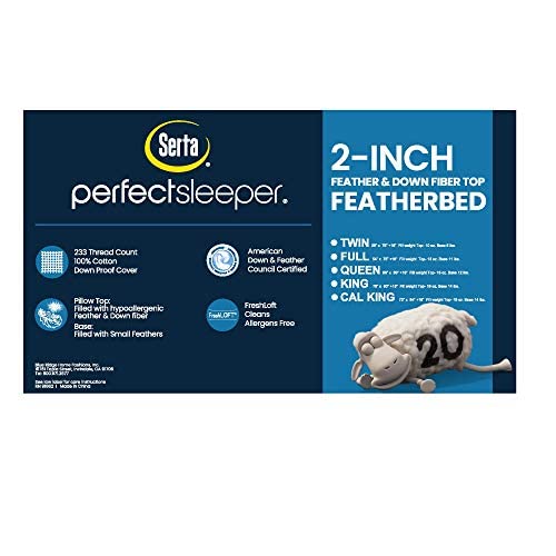 Serta 2-Inch Feather and Down Fiber Top Feather Bed, King, White