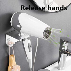 Yzger Hair Dryer Holder Hair Blow Dryer Rack Wall Mount Include Power Plug Hook Wall Punching Mounted Punching or Self-Adhesive Two Ways to Use and Fit for Most Hair Dryers (Silver)