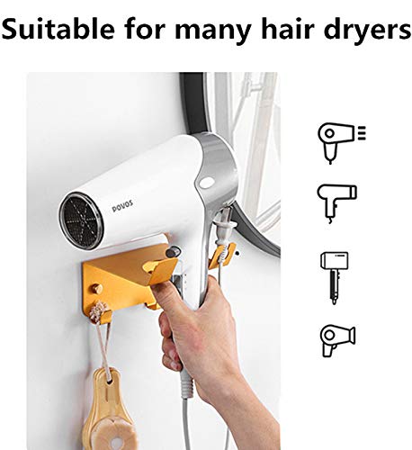 Yzger Hair Dryer Holder Hair Blow Dryer Rack Wall Mount Include Power Plug Hook Wall Punching Mounted Punching or Self-Adhesive Two Ways to Use and Fit for Most Hair Dryers (Silver)