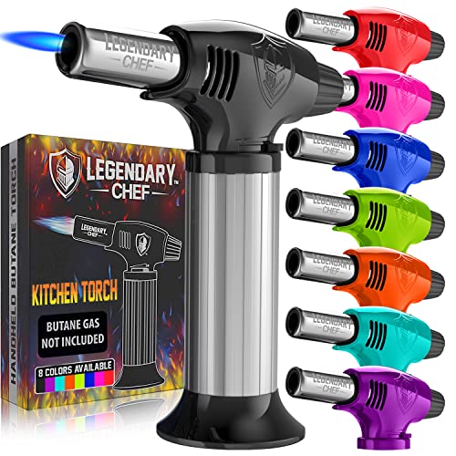 Culinary Cooking Torch - Kitchen Food Torch for Creme Brulee, Baking, Desserts and Searing- Butane Torch Lighter, Blow Torch for Cooking with Lock and Adjustable Flame (Butane Gas Not Included) Black