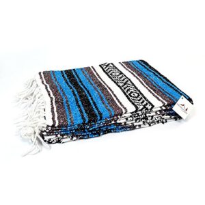 Open Road Goods Bright Blue Mexican Blanket - Authentic Serape Falsa Blanket | Handmade Mexican Throw Blanket | Handwoven XL Blanket from Mexico