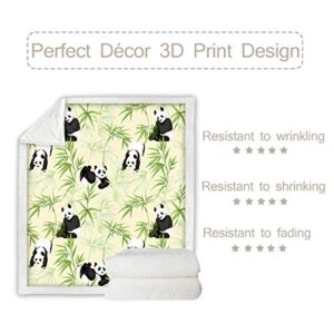 Sleepwish Cute Panda Sherpa Blanket Pandas and Green Bamboo Soft Yellow Fleece Throw Blanket Panda Bear Reversible Blanket Throw(50"x60")