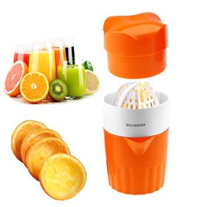 hand juicer citrus orange squeezer manual lid rotation press reamer for lemon lime grapefruit with strainer and container, 2 cups