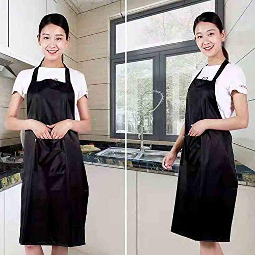 K Y KANGYUN Wash Dishes Waterproof Apron for Women,Kitchen Garden Farmhouse Pockets Dog Groomers Aprons,Black